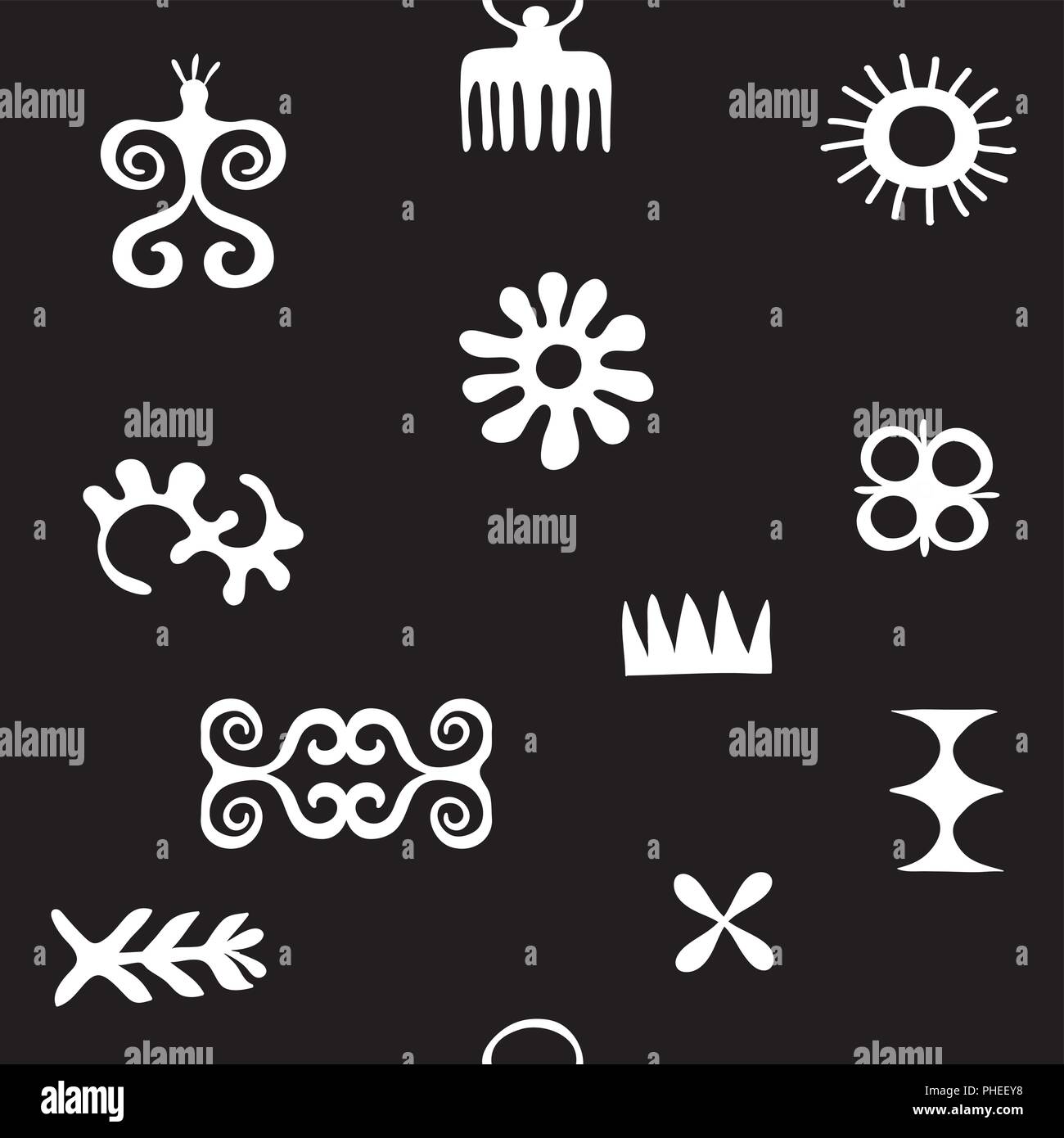 African symbols, pattern with trybal icons, hieroglyph, ancient design ...