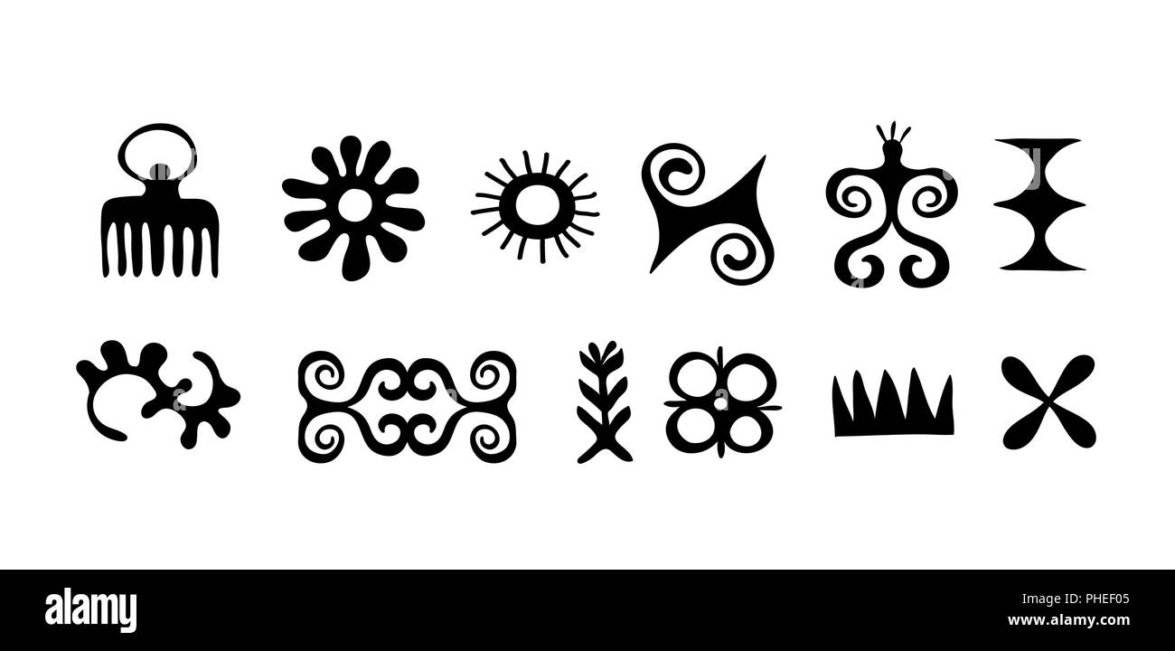 African symbols, trybal icons, hieroglyph, ancient characters, simple ...
