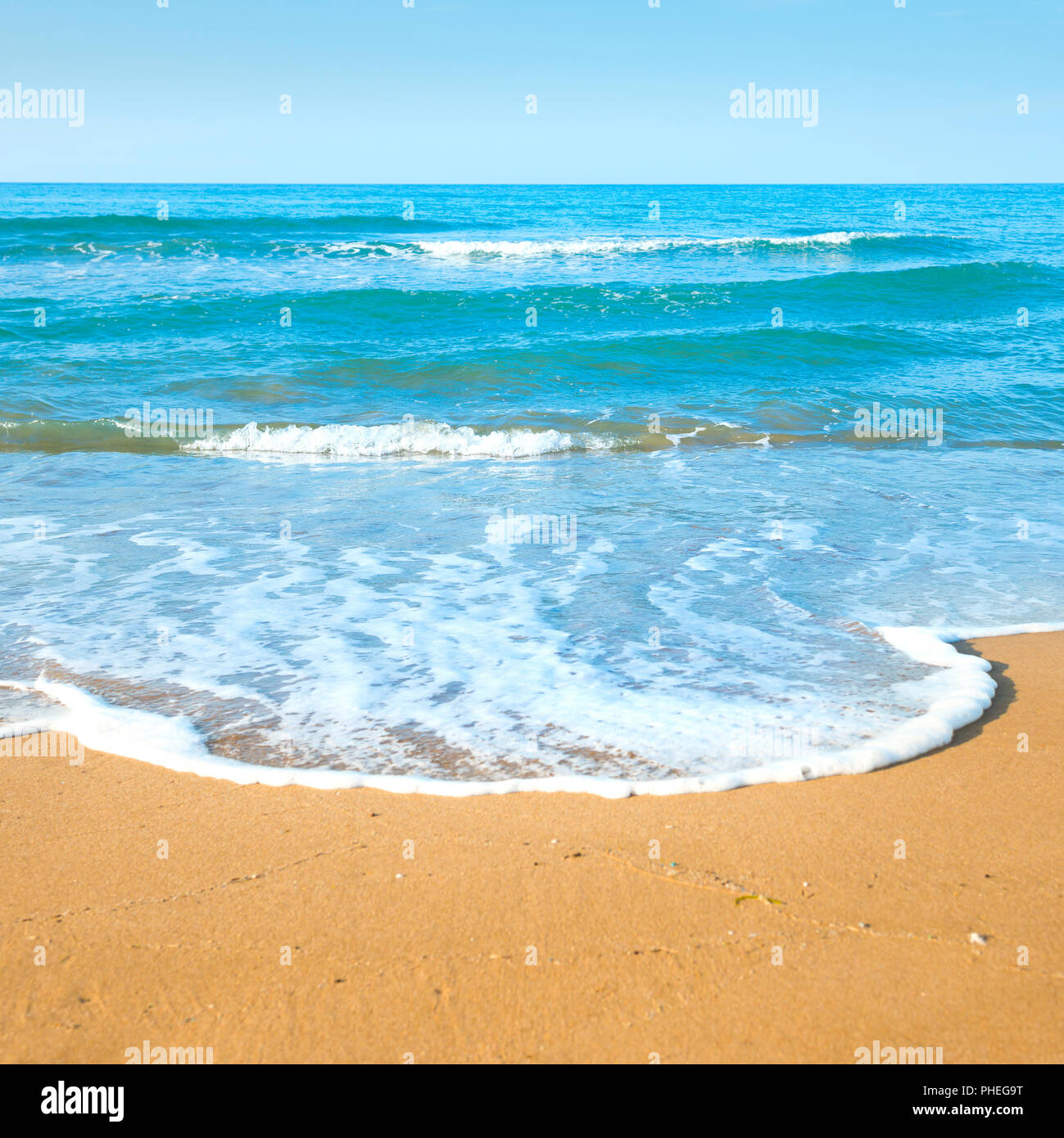 Tropical beach with sand and sea Stock Photo - Alamy