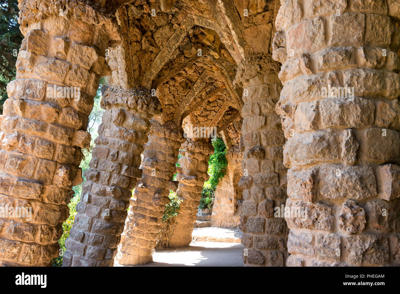 Stone columns of Park Guell Stock Photo - Alamy