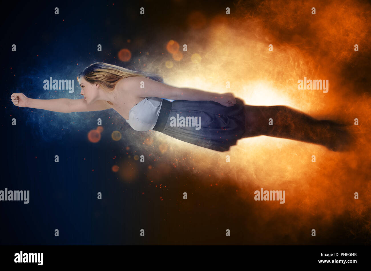 Woman Flying Through the Sky Stock Photo - Alamy