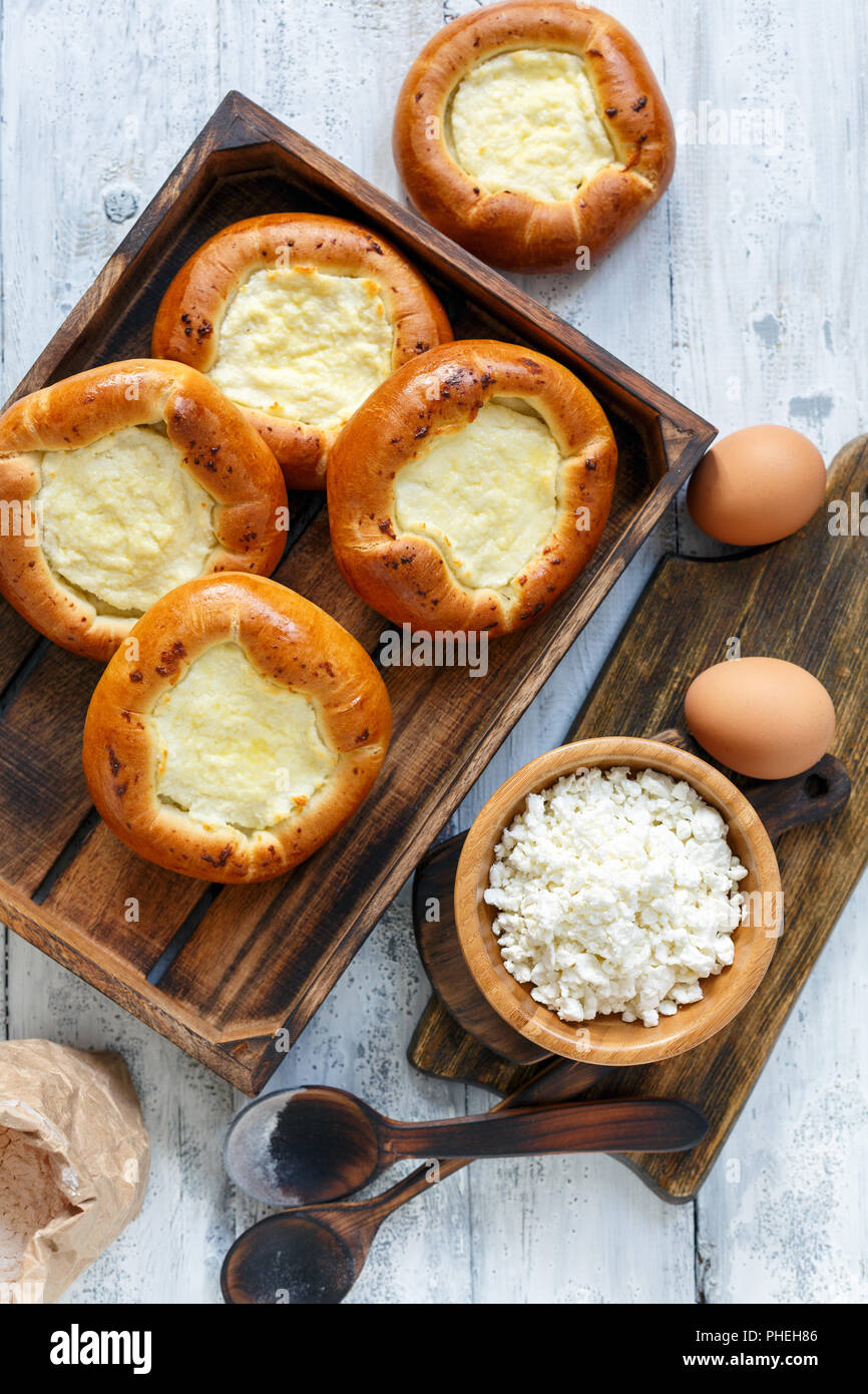 Homemade little open pies with sweet cheese Stock Photo - Alamy