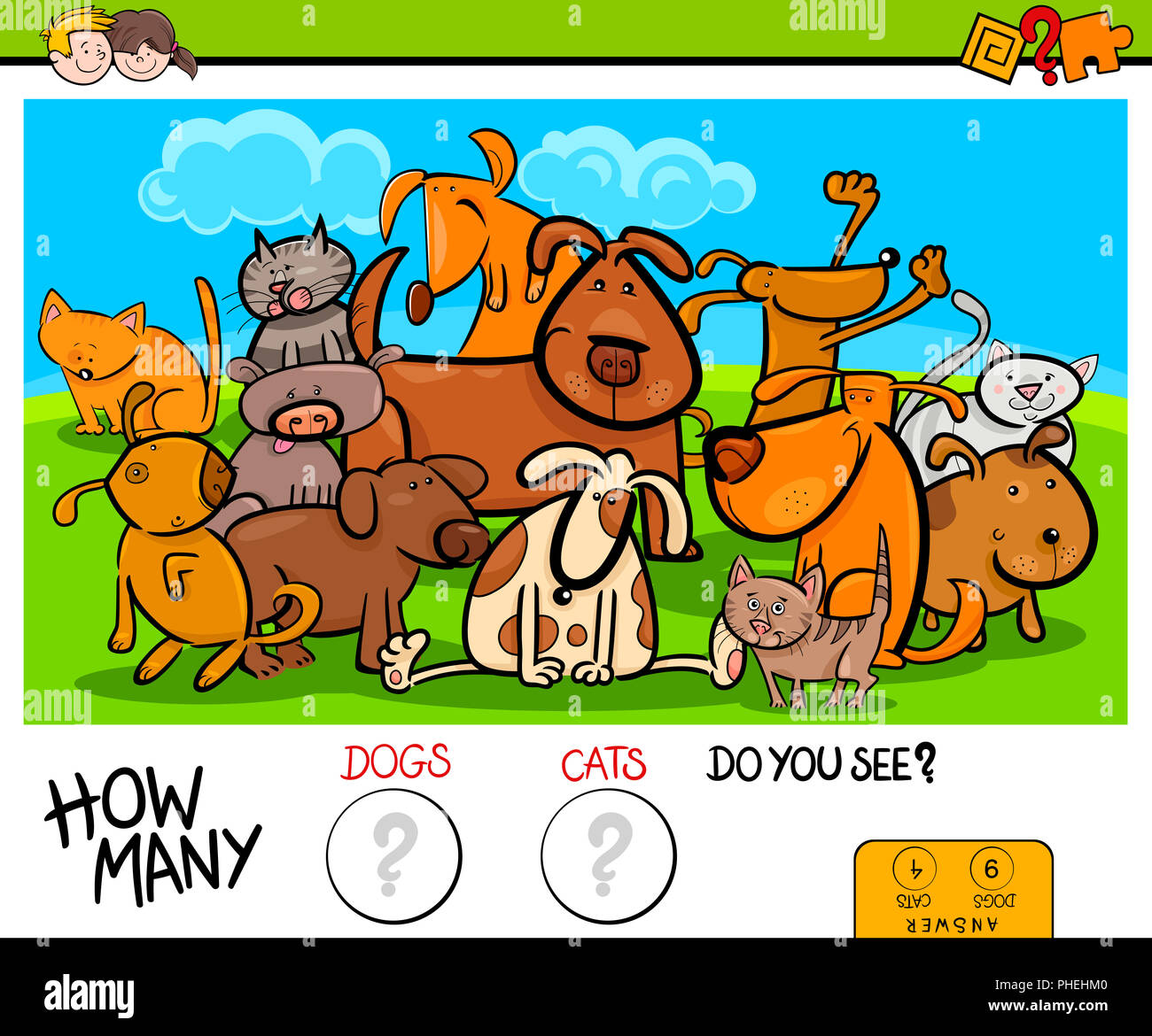 counting cats and dogs educational activity game Stock Photo - Alamy