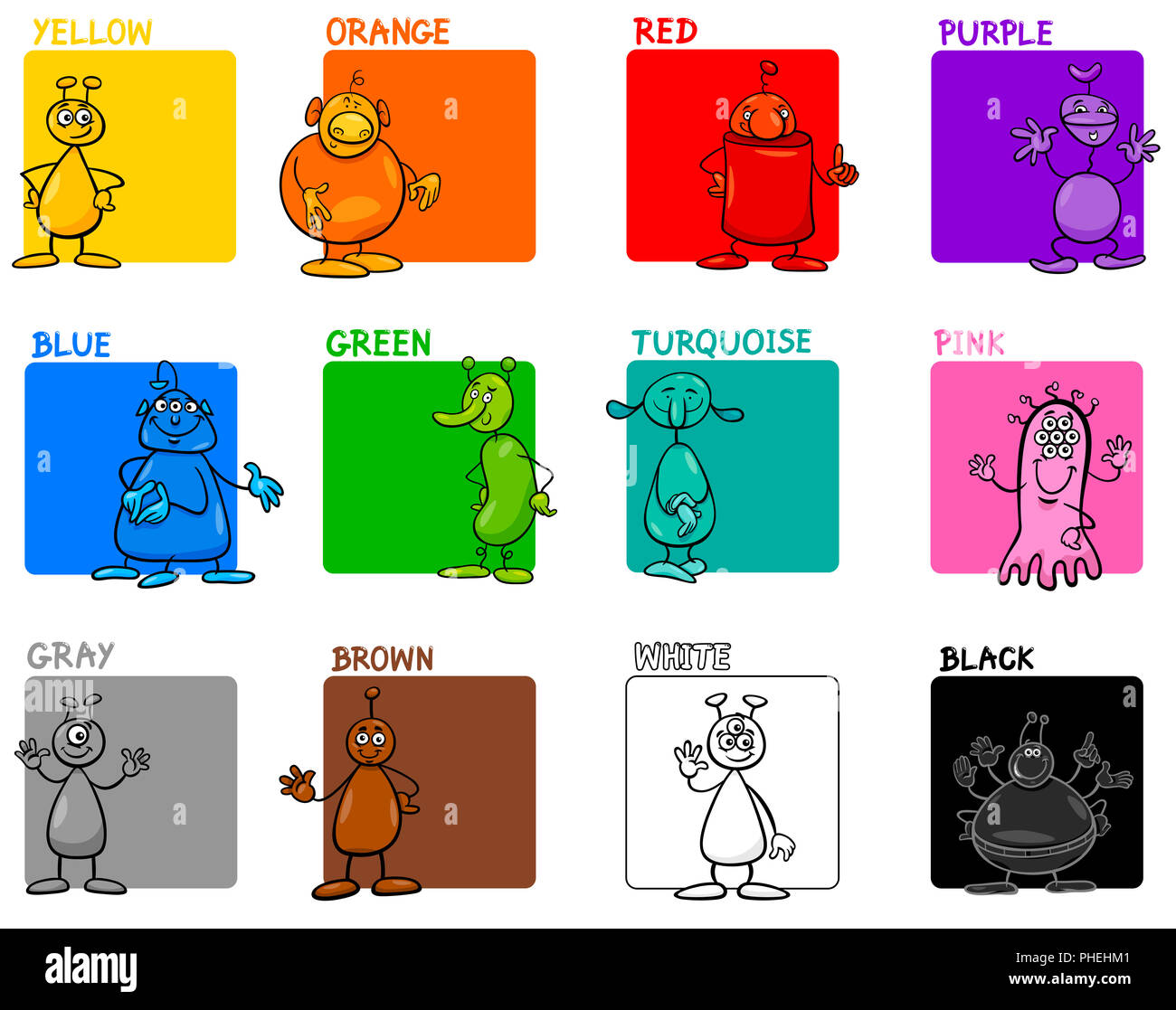 main colors cartoon educational set with aliens Stock Photo - Alamy