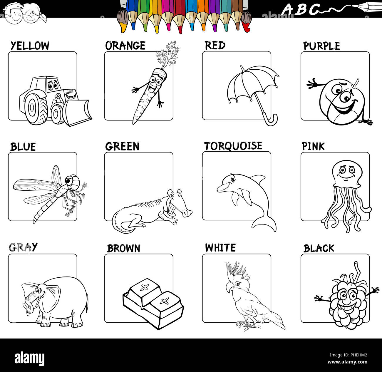 main colors educational worksheet for coloring Stock Photo - Alamy