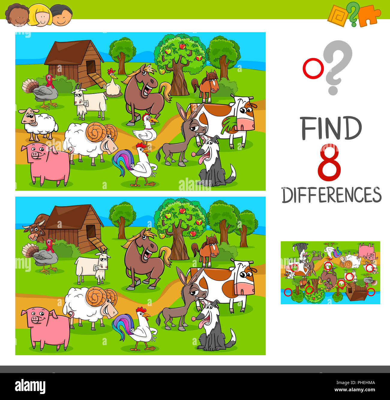 find differences with farm animal characters Stock Photo - Alamy