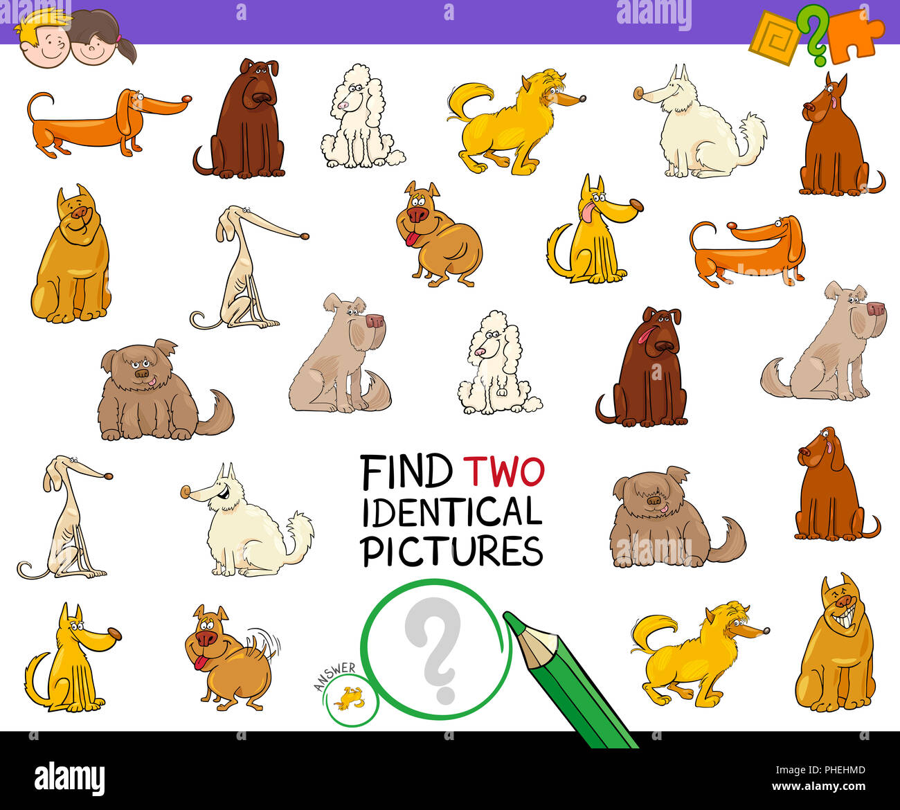 find two identical pictures activity with dogs Stock Photo - Alamy