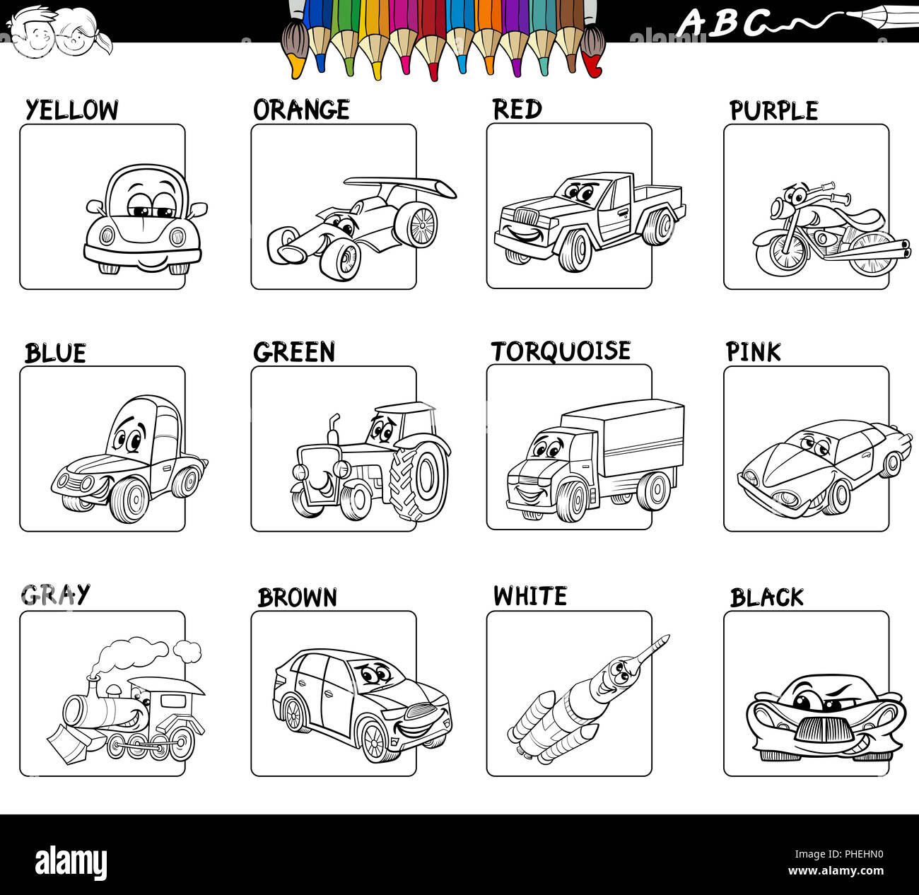 basic colors activity worksheet for coloring Stock Photo - Alamy