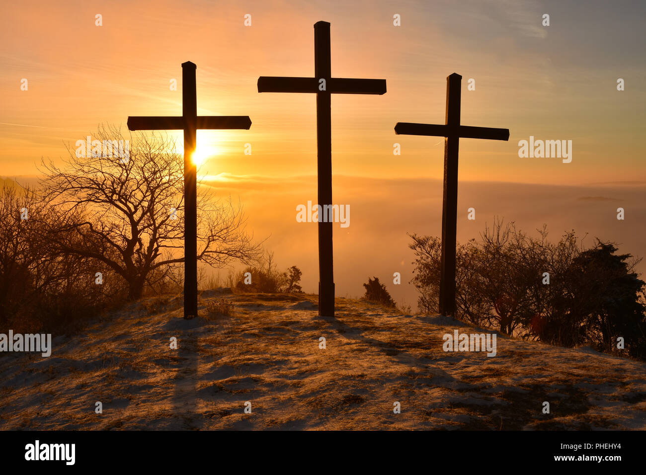 Crosses; Sunrise; Swabian Alb; Germany Stock Photo - Alamy