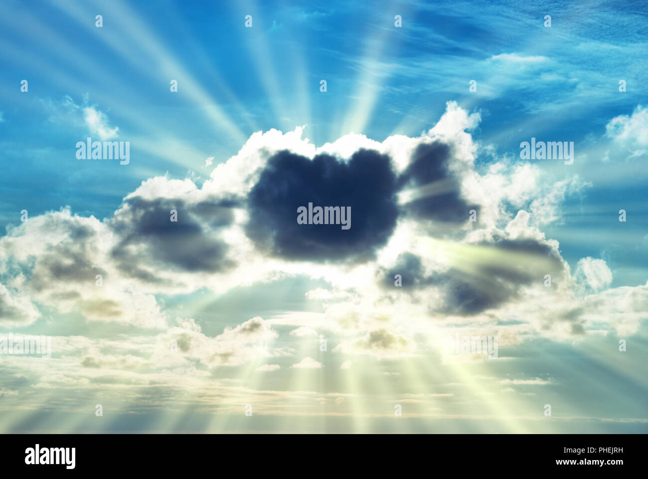 Beautiful blue sky with sunbeams Stock Photo - Alamy
