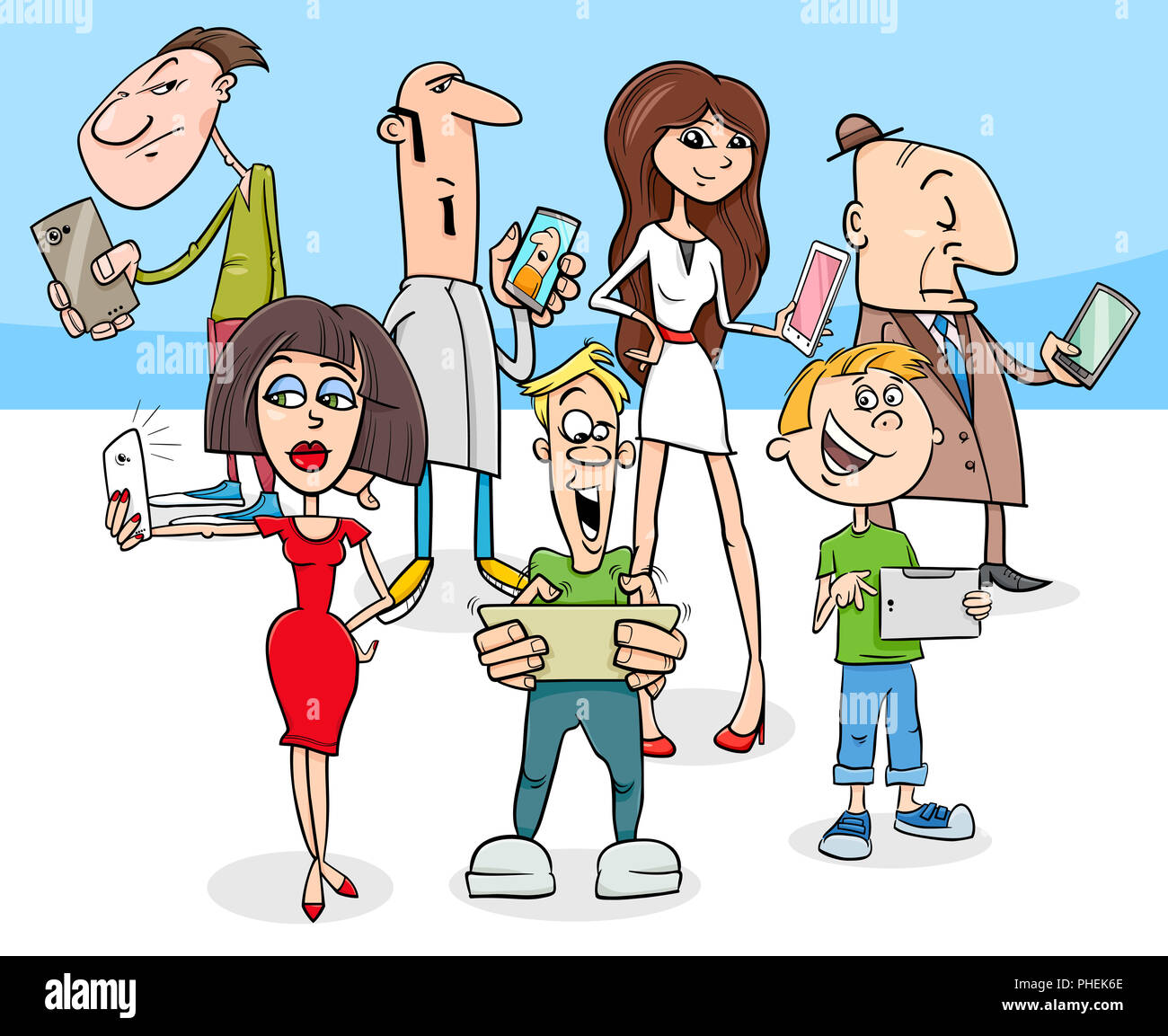 cartoon people with modern electronic devices Stock Photo - Alamy