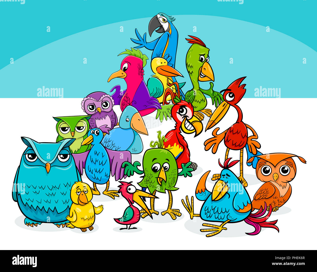 colorful birds group cartoon illustration Stock Photo - Alamy