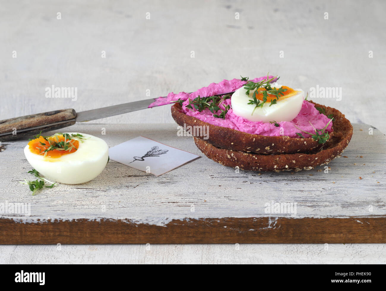 beetroot spread with egg and cress to wholemeal Stock Photo - Alamy