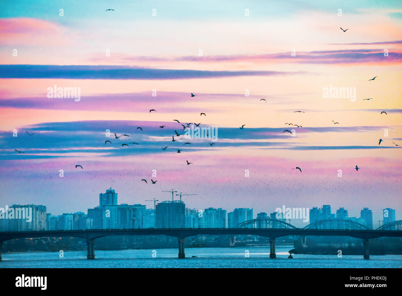 Spectacular sunset city view Stock Photo - Alamy
