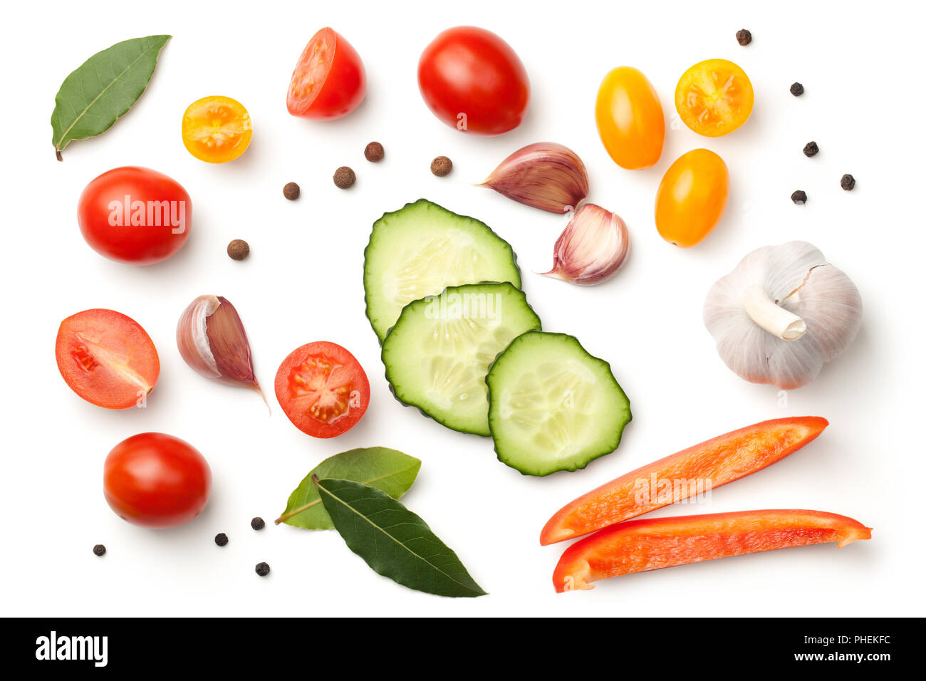 Fresh Vegetables and Spices Isolated on White Background Stock Photo ...