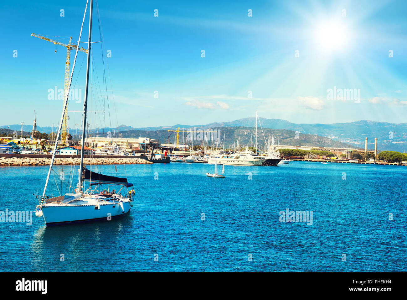 Recreation sail boat with people Stock Photo - Alamy