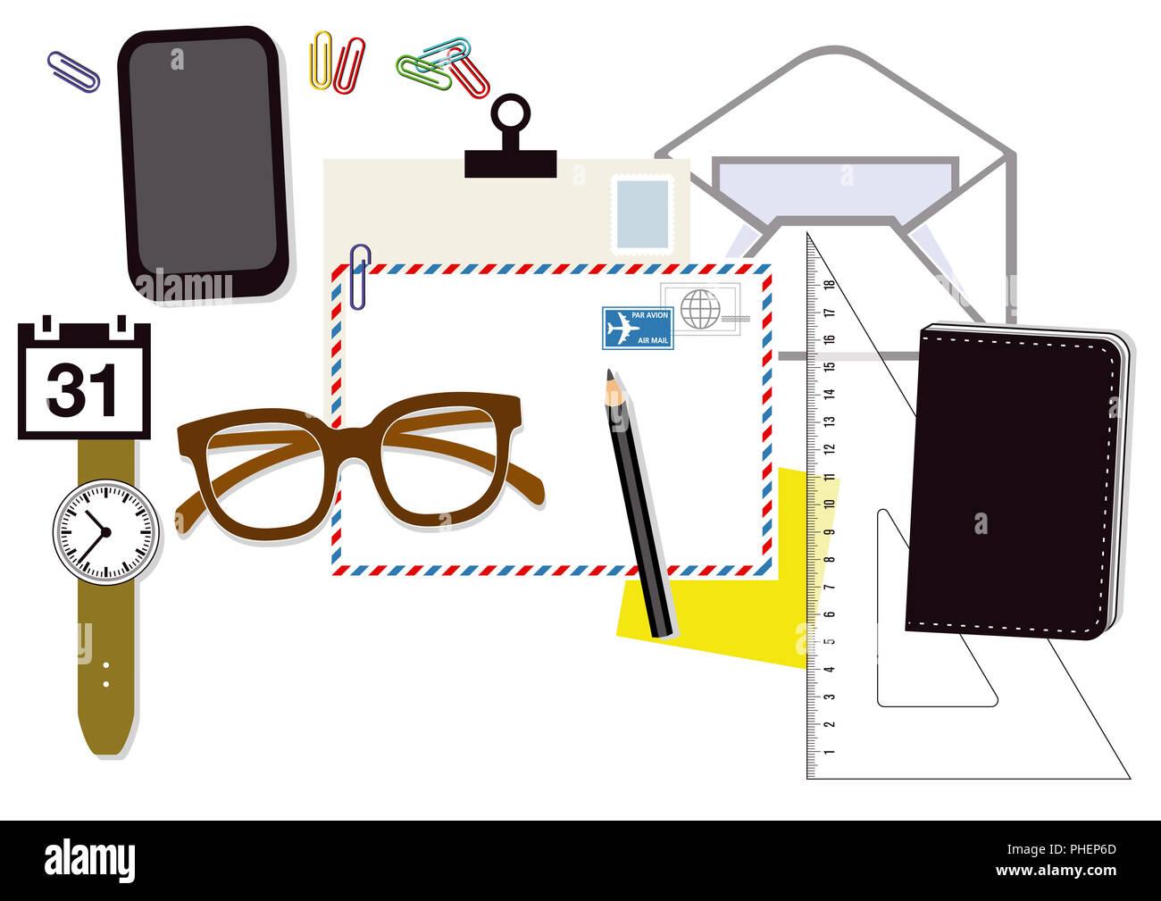 Desk top view illustration Stock Photo - Alamy