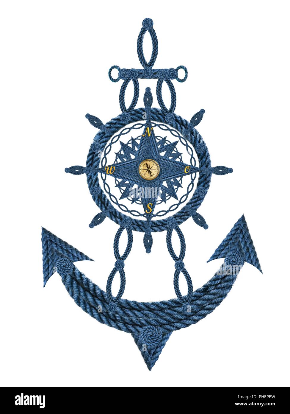 Compass anchor steering wheel Stock Photo - Alamy