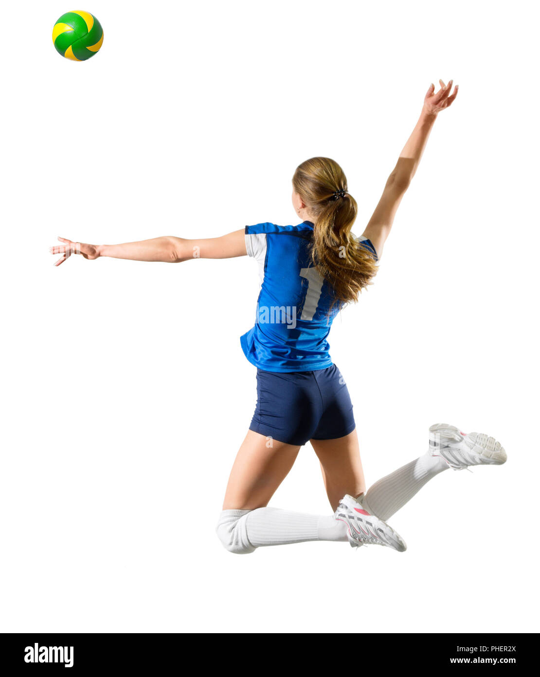 Young woman volleyball player isolated (version with ball Stock Photo ...