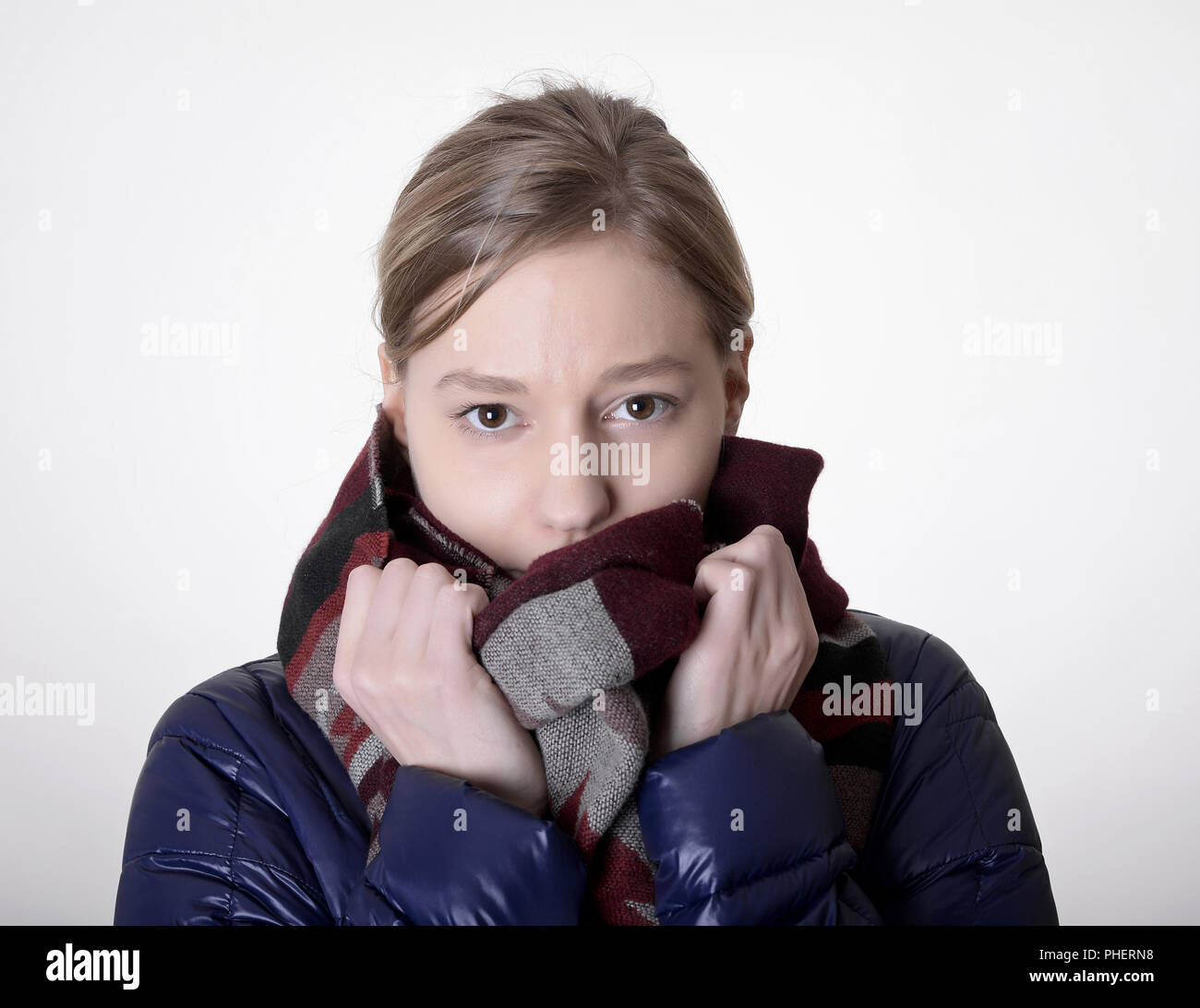 young blond woman freezing Stock Photo - Alamy