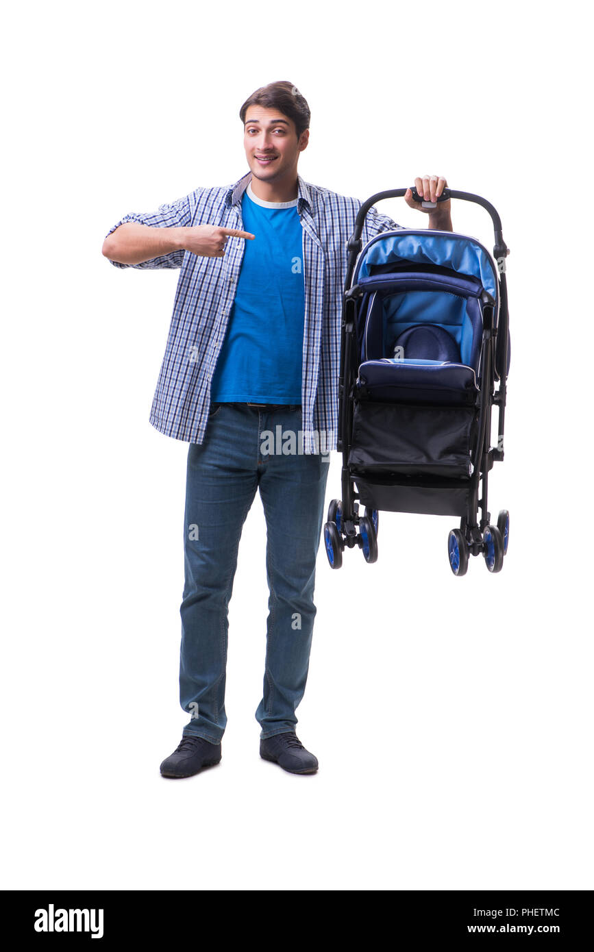 Young dad with child pram isolated on white Stock Photo - Alamy