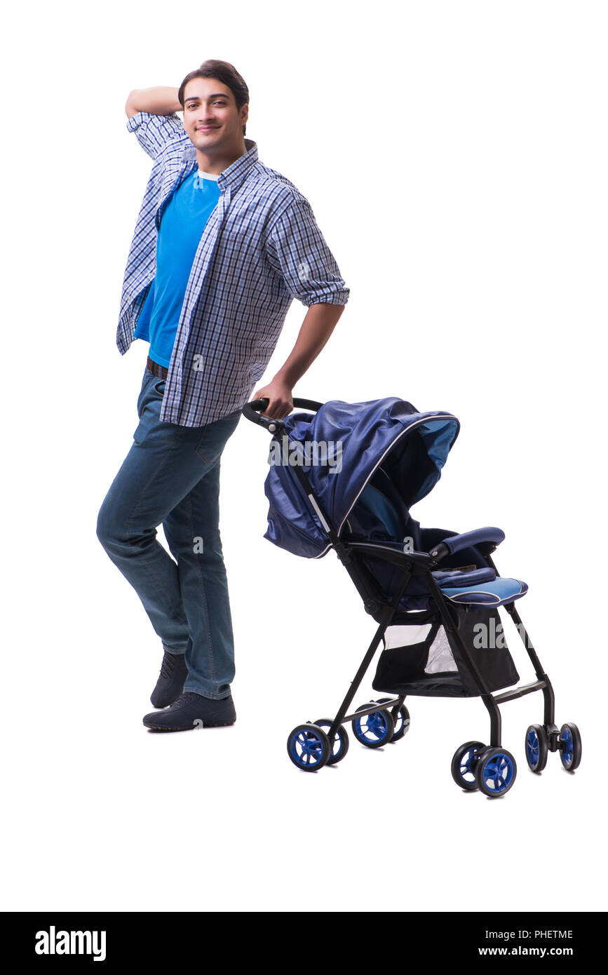 Young dad with child pram isolated on white Stock Photo - Alamy