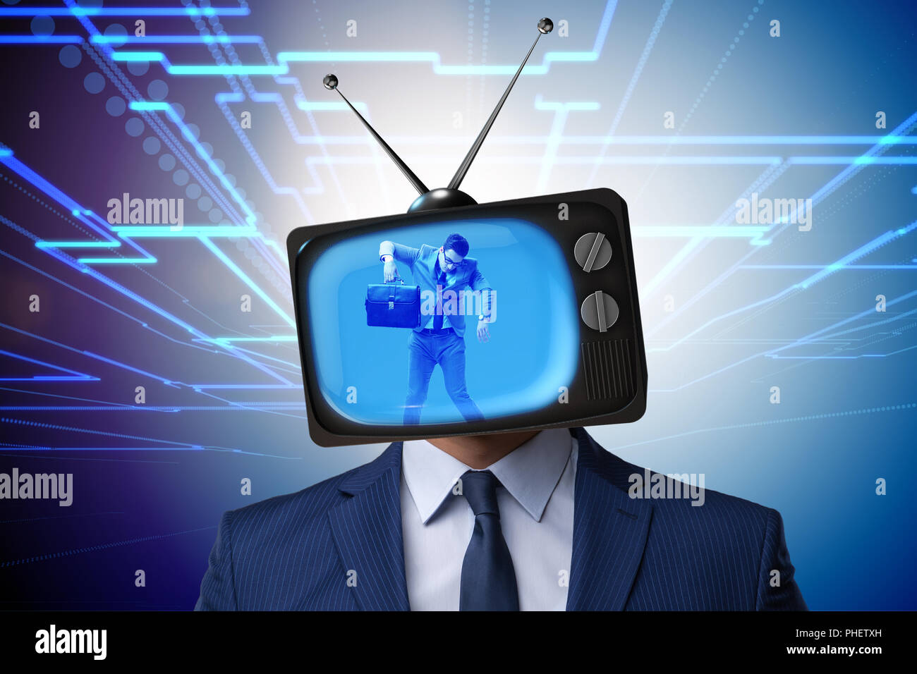 Man with television head in tv addiction concept Stock Photo - Alamy