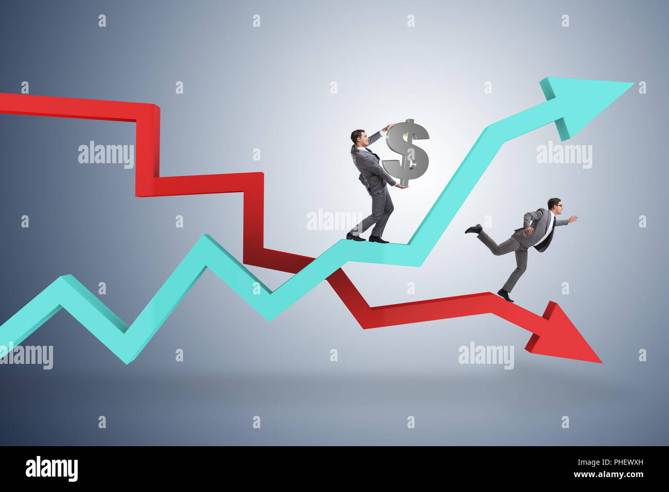 Businessman with charts of growth and decline hi-res stock photography ...