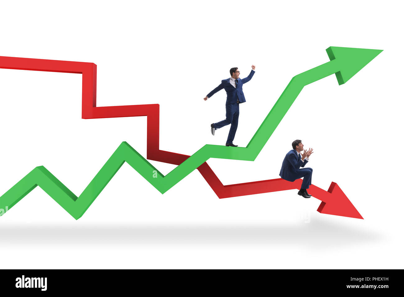 Businessman with charts of growth and decline Stock Photo - Alamy