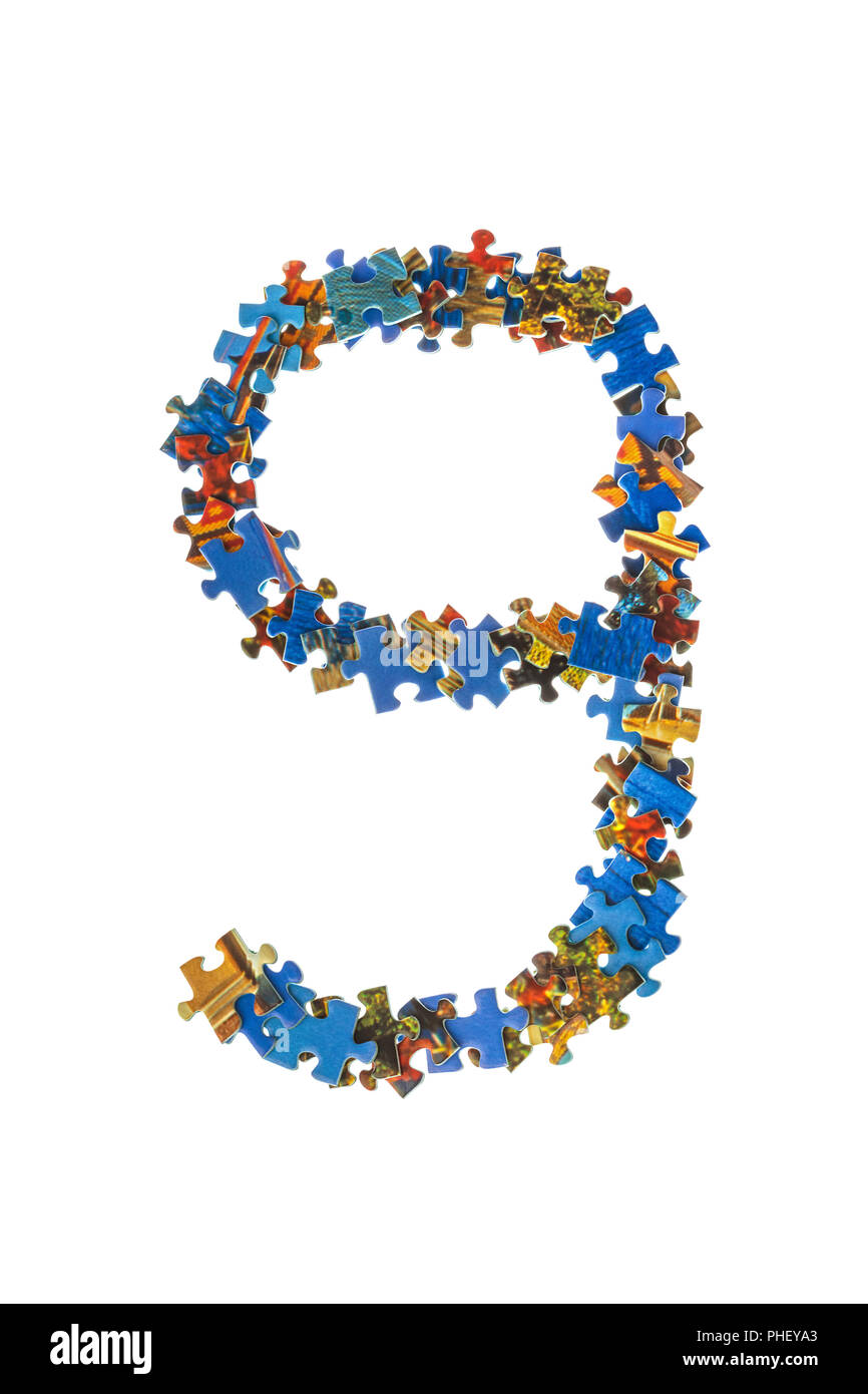 Number 9 made of puzzle pieces Stock Photo - Alamy