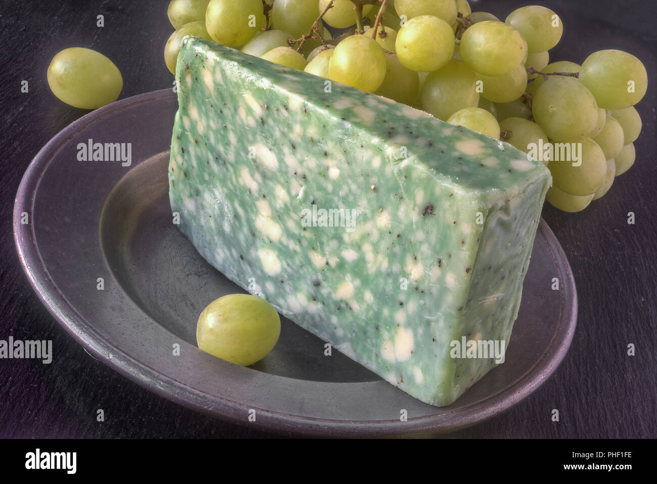 Cheddar Cheese, Sage Derby Stock Photo - Alamy