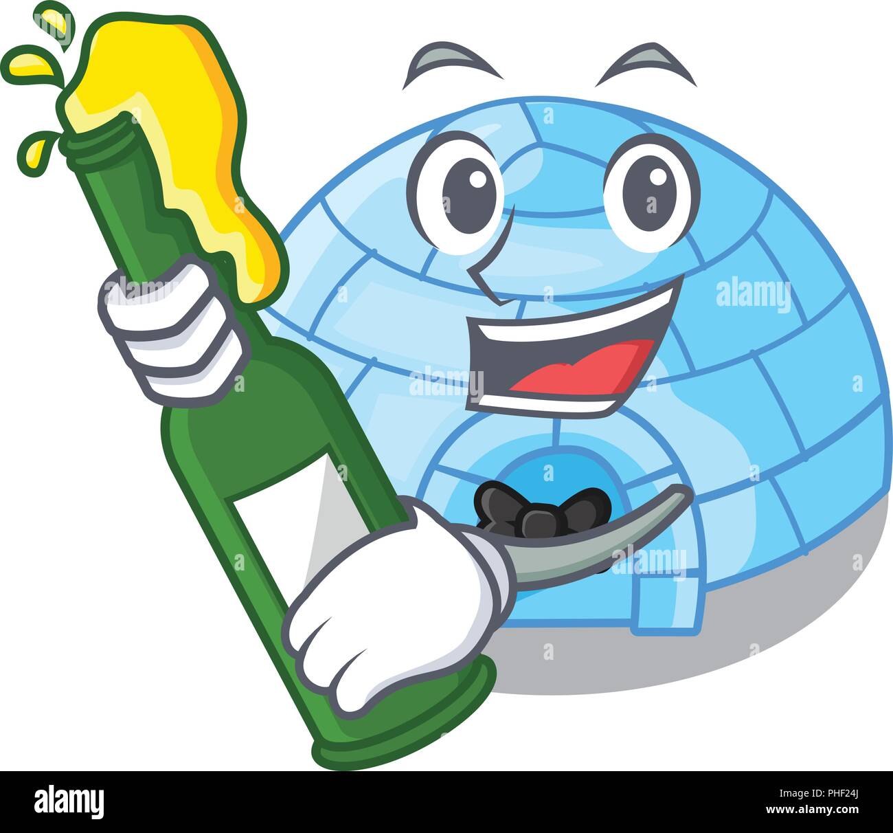 With beer cartoon ice house igloo on snowing day vector illustration ...
