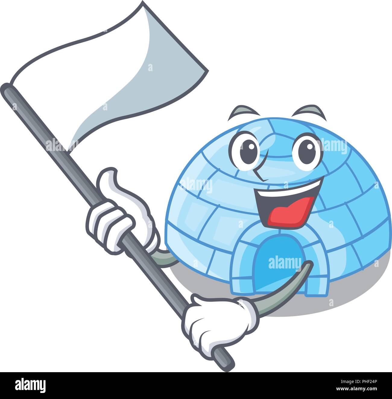 With flag cartoon ice house igloo on snowing day vector illustration ...