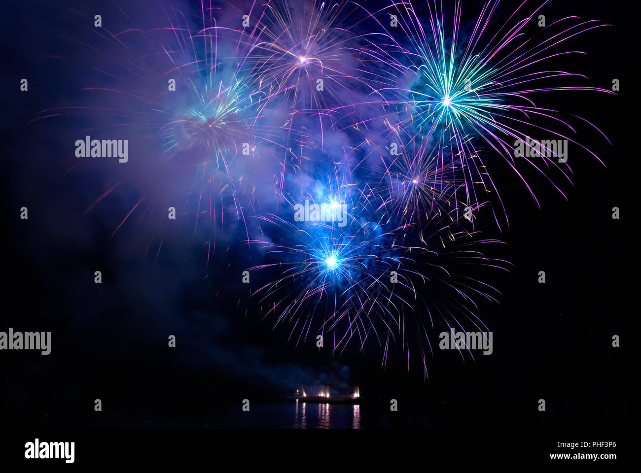 Colorful blue fireworks Stock Photo - Alamy