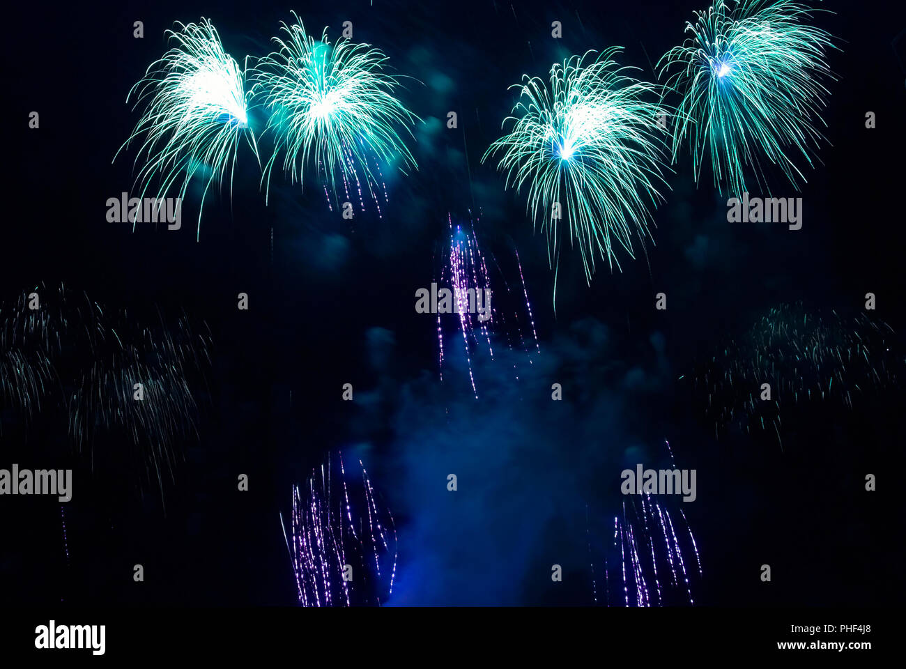 Colorful blue fireworks Stock Photo - Alamy