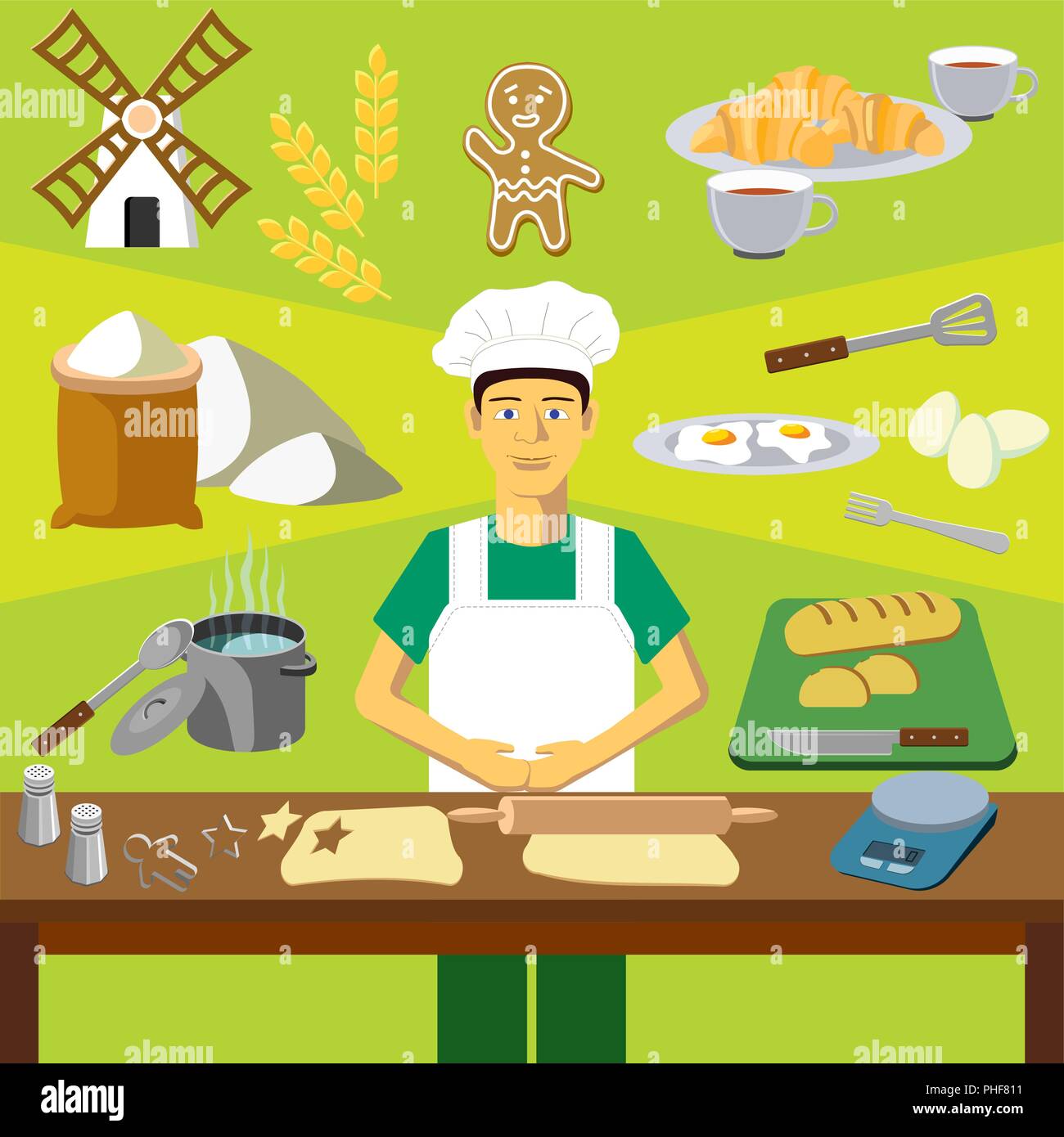 Color vector clip art. Infographics education. Profession of the baker ...