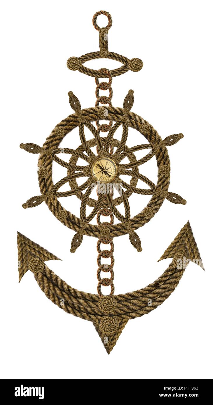 Compass anchor steering wheel Stock Photo - Alamy