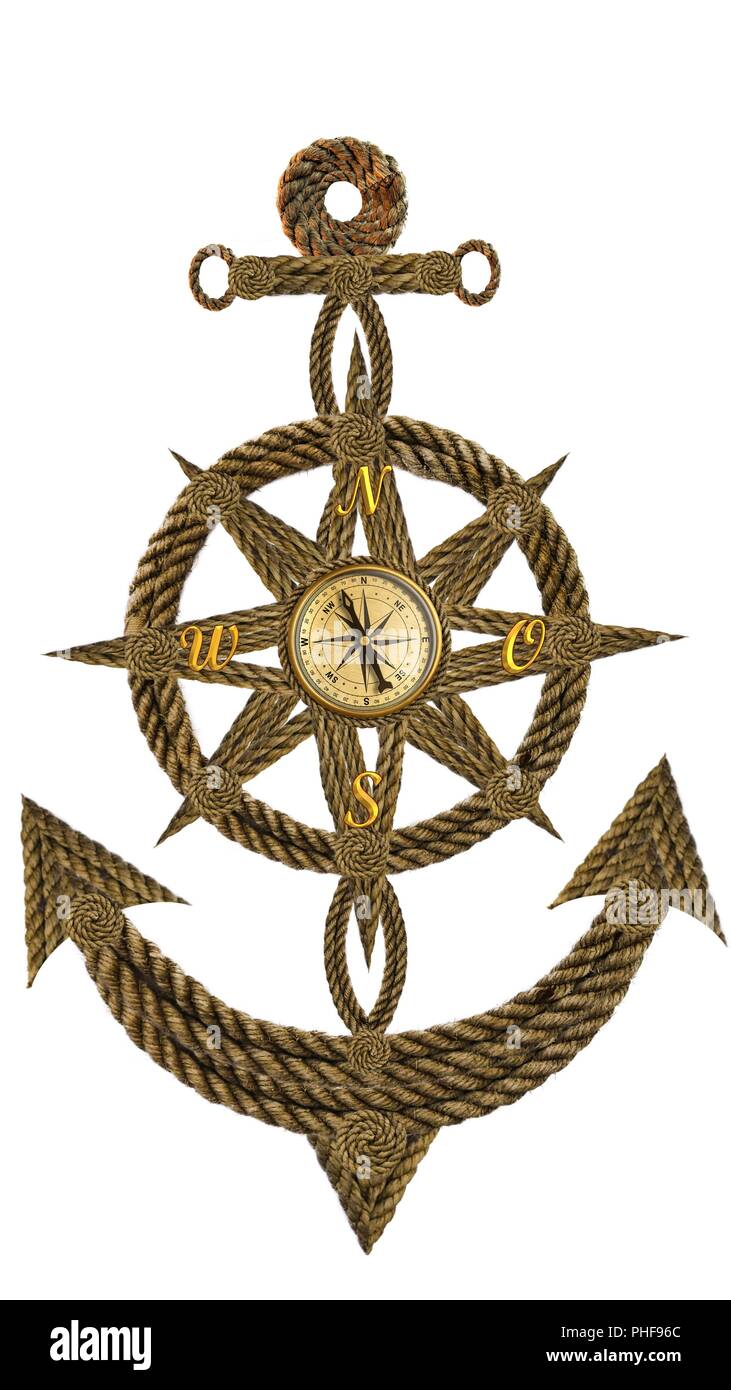 Compass anchor steering wheel Stock Photo - Alamy