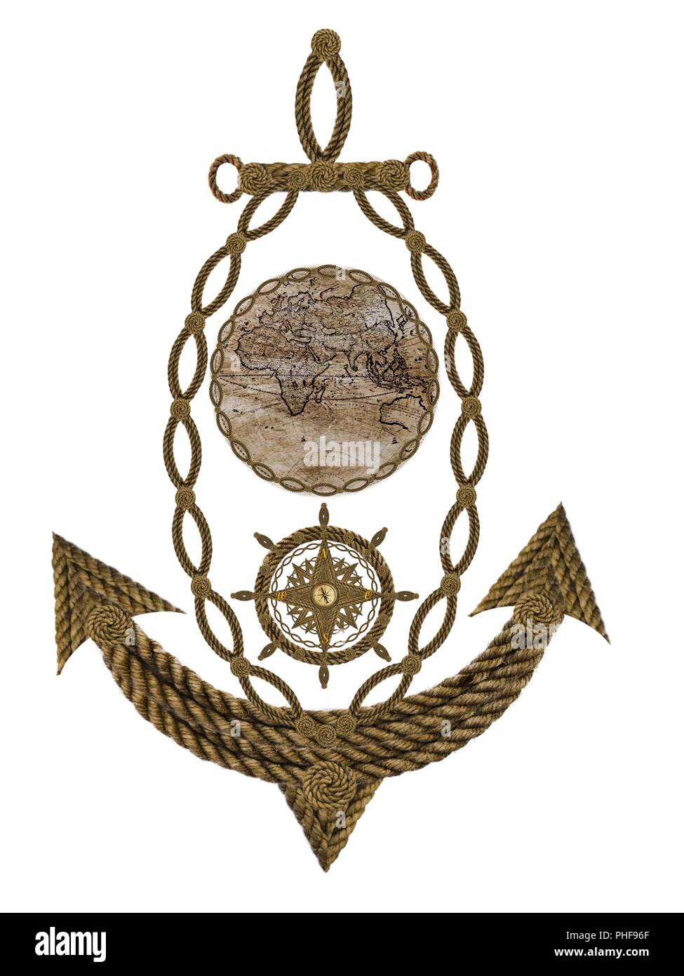 Compass anchor steering wheel Stock Photo - Alamy