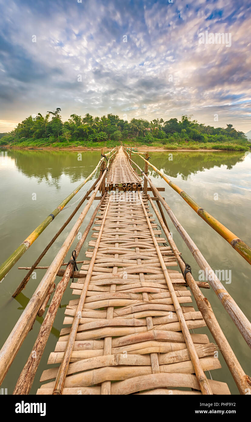 Beautiful view of a bamboo bridge. Laos landscape Stock Photo - Alamy
