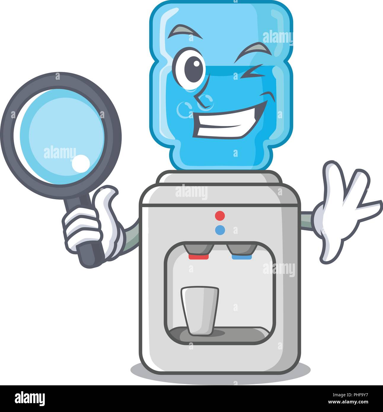 Detective electric water cooler against the cartoon vector illustration ...