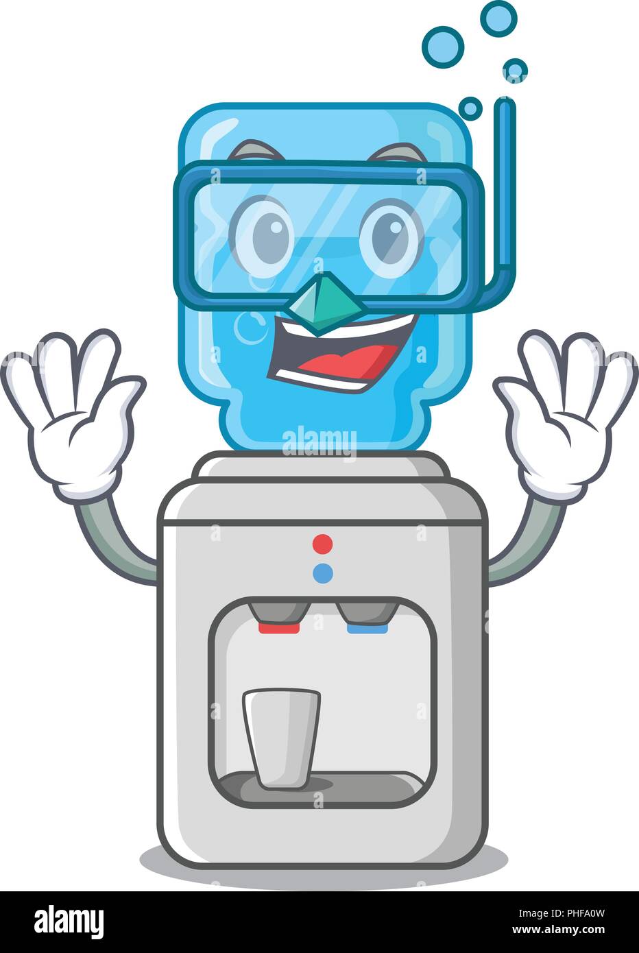 Diving electric water cooler against the cartoon vector illustration ...