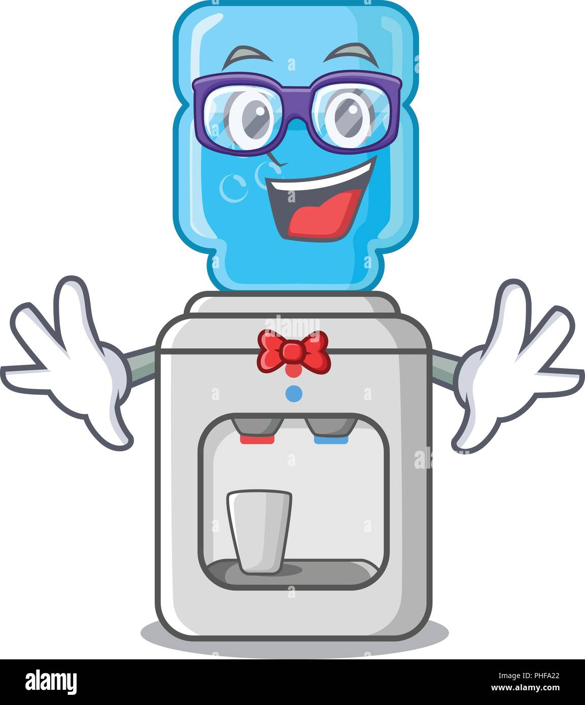 Geek electric water cooler against the cartoon vector illustration ...