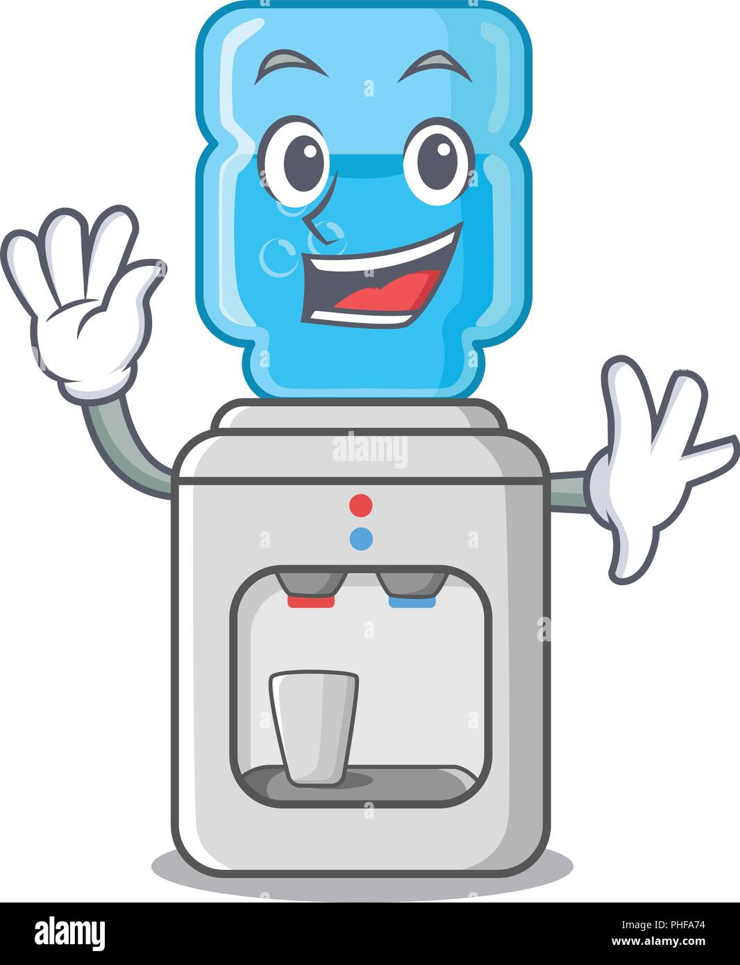Waving electric water cooler against the cartoon vector illustration ...