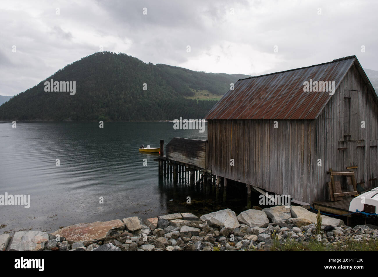 Fishers Hut at Näroyfjord, Norway Stock Photo - Alamy