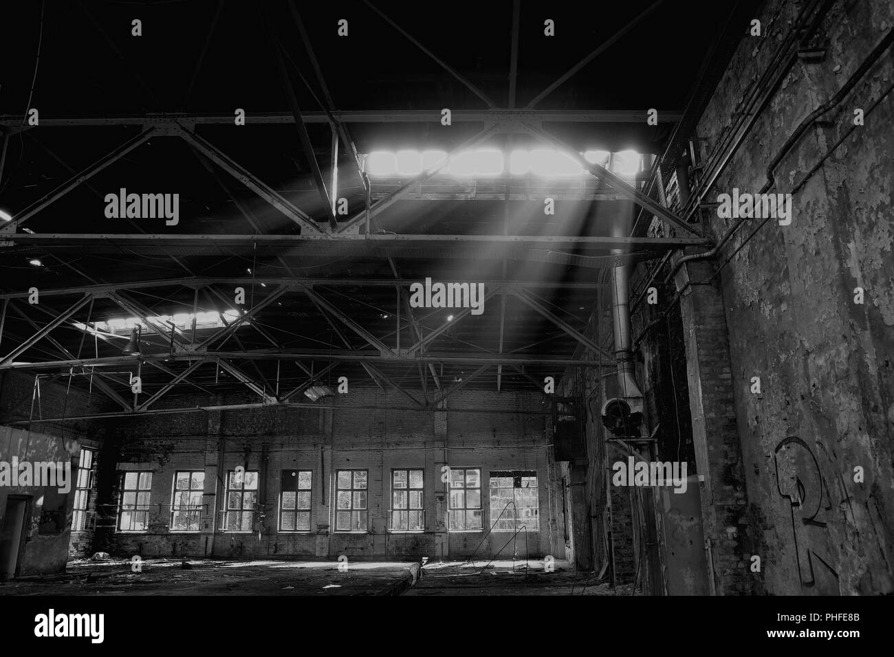 Abandoned industrial site in Black and White Stock Photos & Images - Alamy