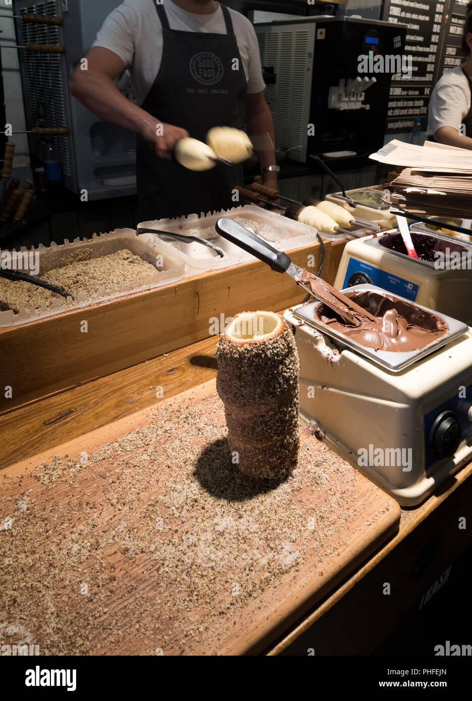 The famous Trdelnik, a traditional sweet Czech pastry, Prague, Czech ...