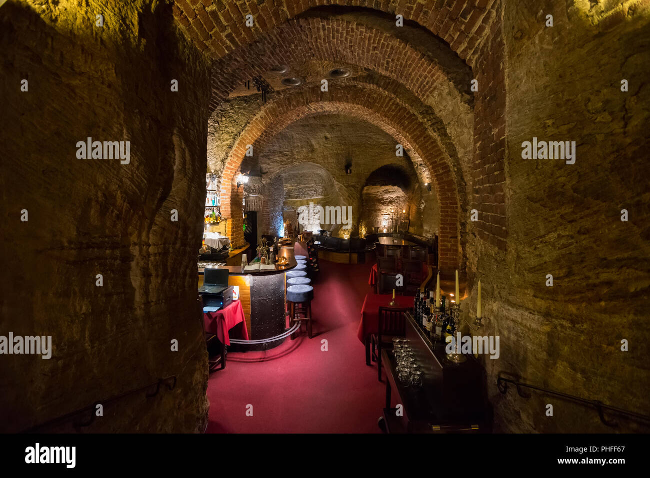 The famous Cave restaurant interior's, Prague Stock Photo - Alamy