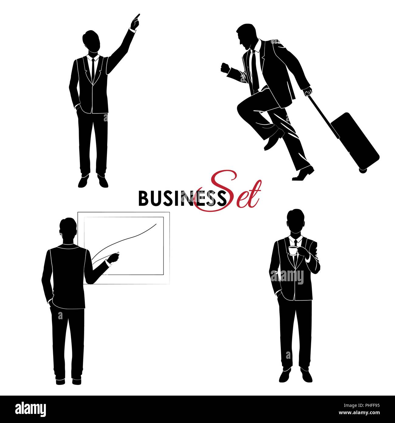 Businessman set, man in a business suit in different poses Stock Vector ...