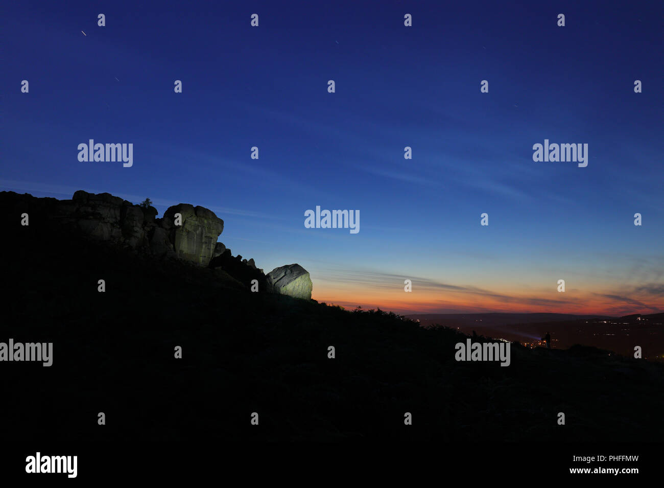 Cow & Calf Rocks on Ilkley Moor at night with the rocks being ...